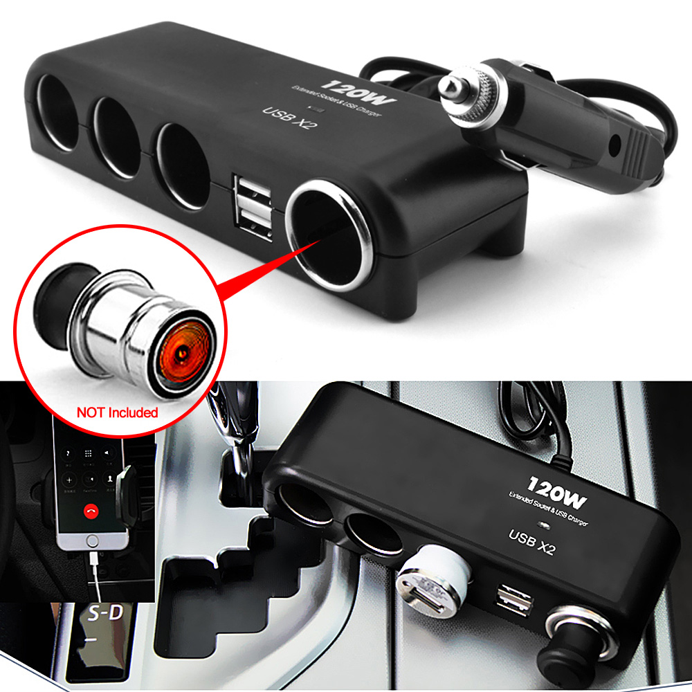 6in1 120w Multi Socket Car Cigarette Lighter Splitter 4 Way 12v Dual
