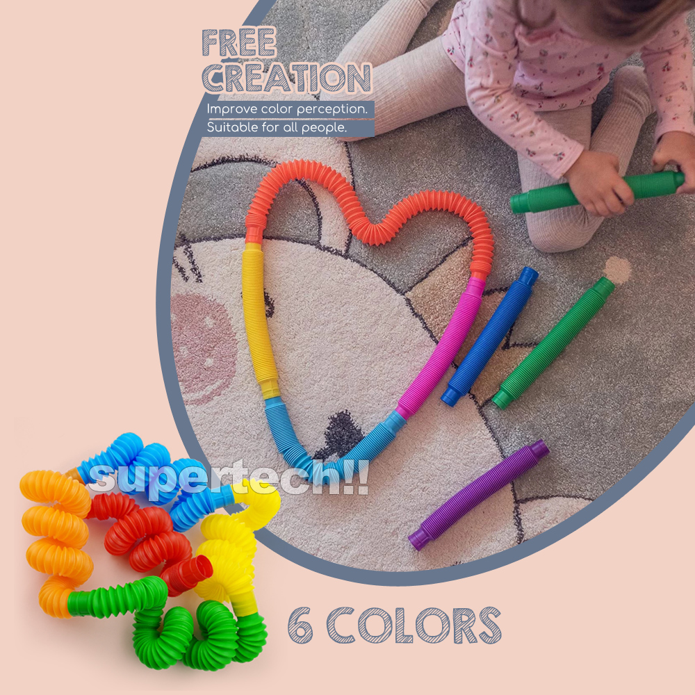 New 6-12Pcs Fidget Pop Tube Toys for Kids and Adults, Pipe Sensory ...